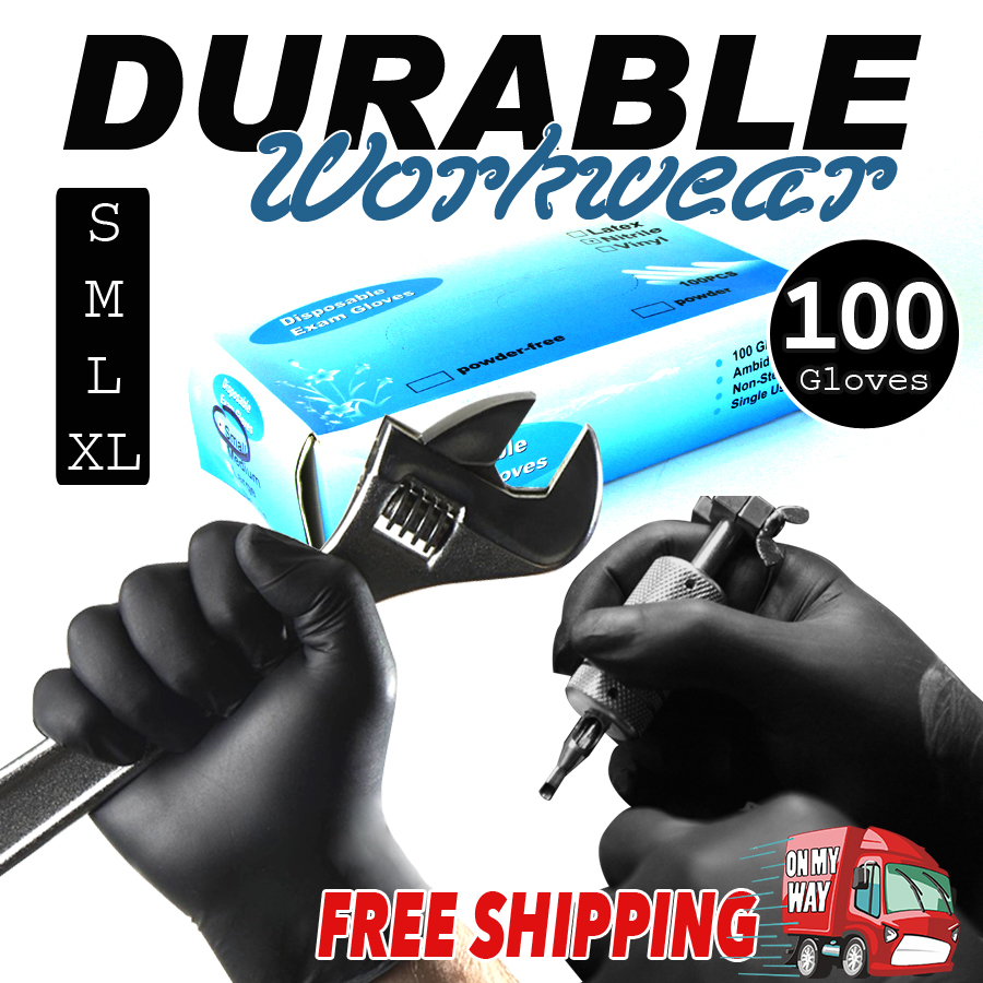 100 Pk Disposable Mechanic Gloves Black Nitrile Gloves Tattoo Glove ...